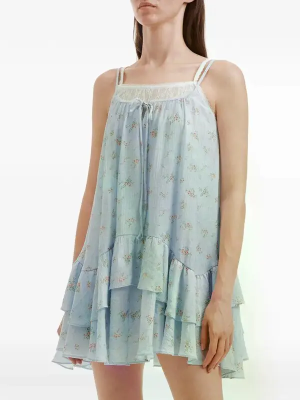 B+AB Floral Print Tiered Ruffled Mini Dress With Lace Trim