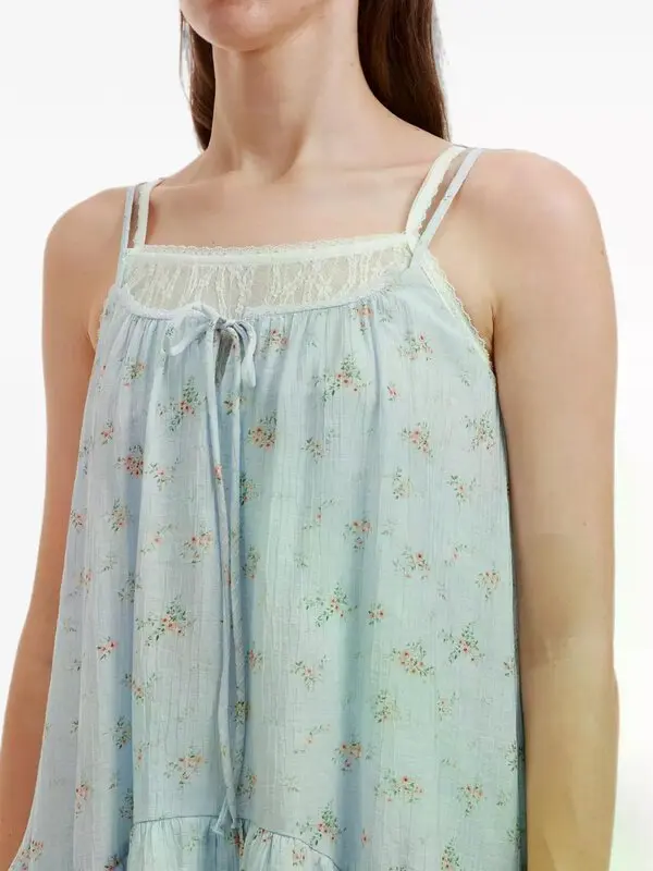 B+AB Floral Print Tiered Ruffled Mini Dress With Lace Trim