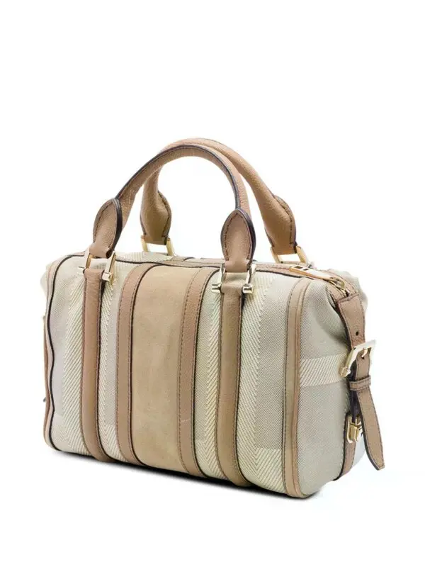 Burberry Suede Trimmed Canvas Bowling Bag Satchel