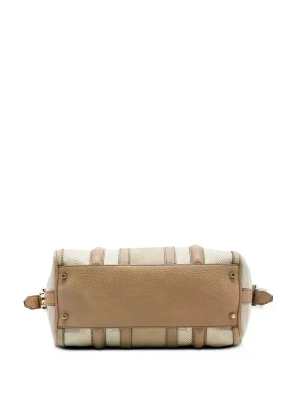Burberry Suede Trimmed Canvas Bowling Bag Satchel