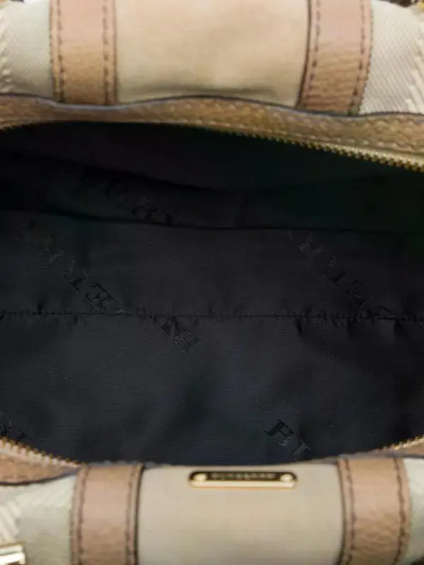 Burberry Suede Trimmed Canvas Bowling Bag Satchel