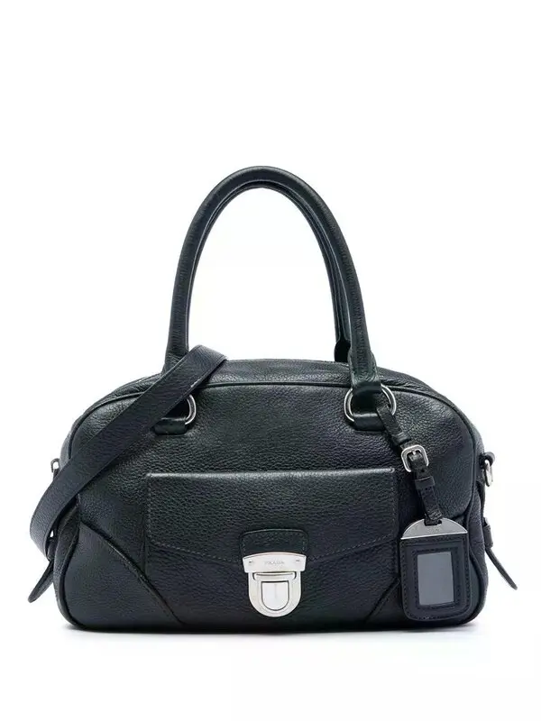 Prada Vitello Daino Front Pocket Boston Bag Satchel
