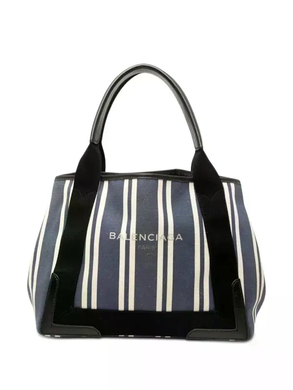 Balenciaga Canvas Striped Navy Cabas S Tote Bag - Blue