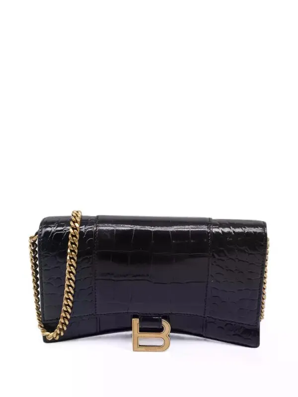 Balenciaga Hourglass Croc-embossed Wallet On Chain - Black