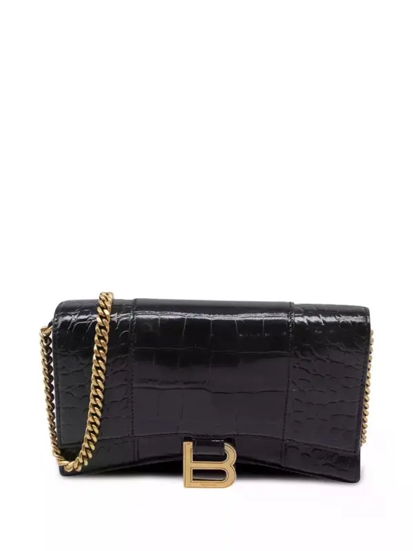 Balenciaga Hourglass Croc-embossed Wallet On Chain