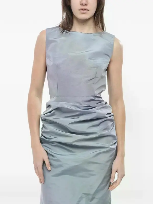 SUPER BLOND Sleeveless Silk Maxi Dress With Boat Neck And Ruched Detailing