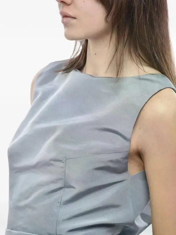 SUPER BLOND Sleeveless Silk Maxi Dress With Boat Neck And Ruched Detailing