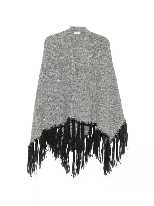 Peserico Sequin-embellished Fringed Poncho - Grey