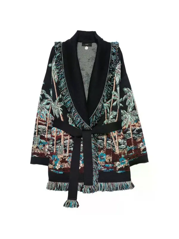 Alanui Fringe-trimmed Jacquard Coat - Blue