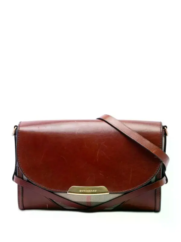 Burberry Leather And House Check Canvas Crossbody Bag - Brown