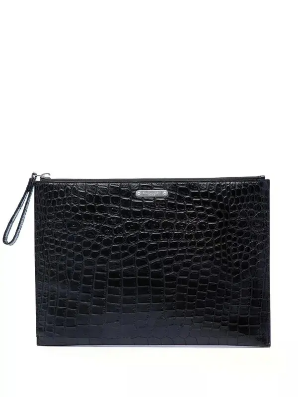 Saint Laurent 2017 Croc Embossed Leather Clutch Bag
