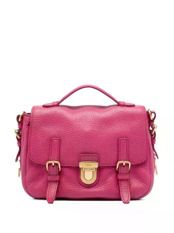 Prada Vitello Daino Push Lock Double Buckle Messenger Bag Satchel - Pink
