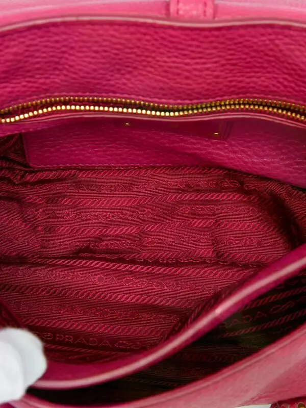 Prada Vitello Daino Push Lock Double Buckle Messenger Bag Satchel - Pink