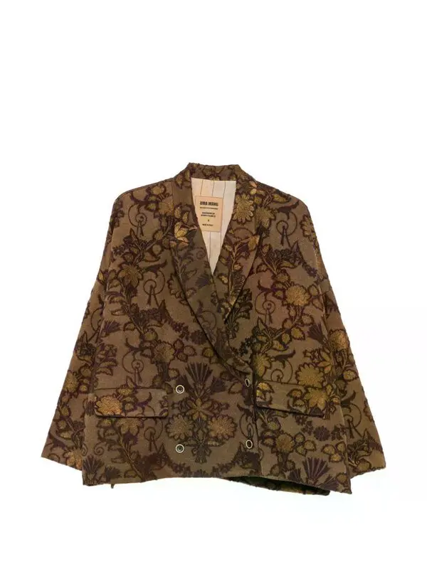 UMA WANG Floral-jacquard Double-breasted Jacket - Brown