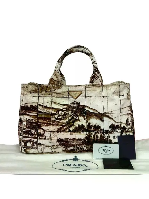 Prada 2013-2026 Large Canvas Canapa Azulejos Satchel
