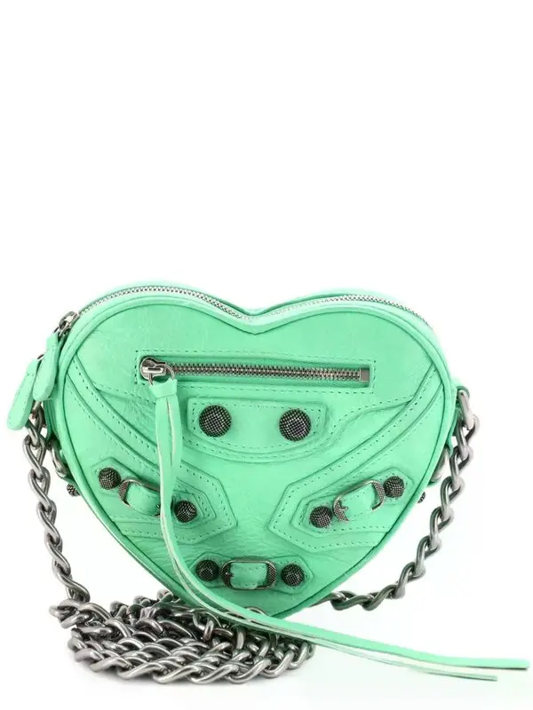 Balenciaga Le Cagole Giant Studs Heart Chain Bag Leather Mini Crossbody Bag - Green