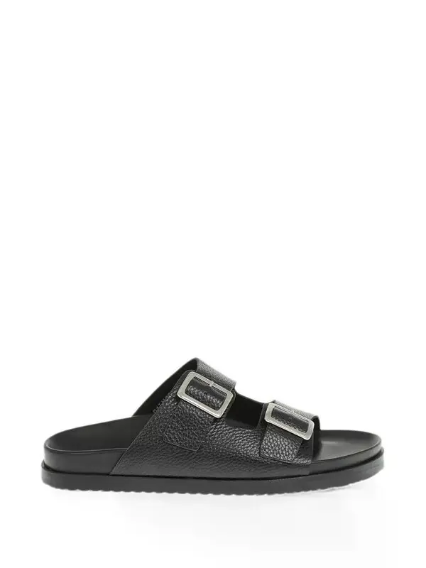 Corneliani Hammered Leather Double Buckle Sandals - Black
