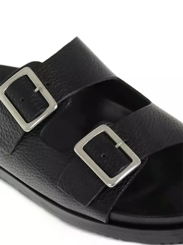 Corneliani Hammered Leather Double Buckle Sandals - Black