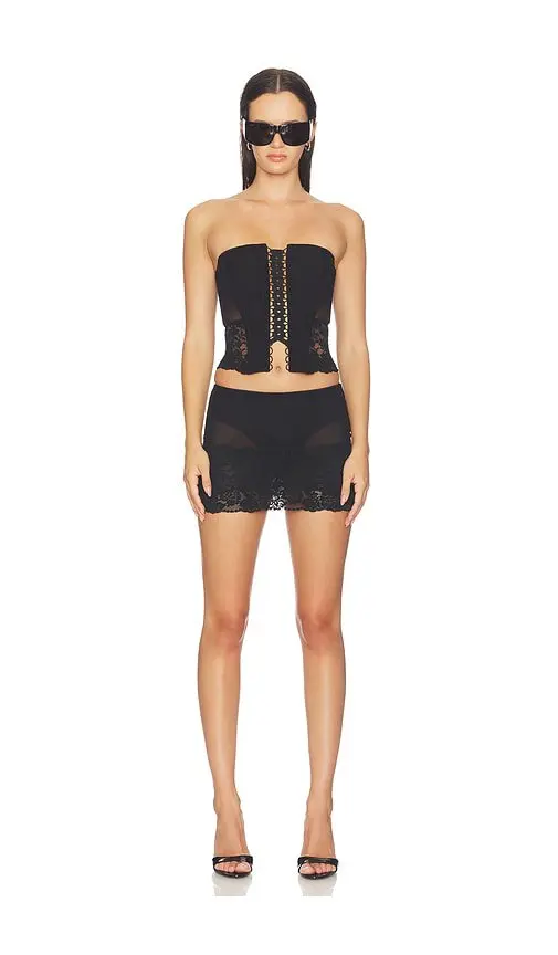 HAELO Opacity Corset With Lace Trim And Front Lace-up Detail