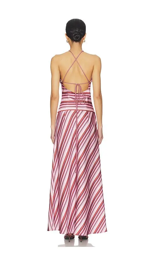 WITH HARPER LU Halterneck Maxi Dress In Striped Heavyweight Satin