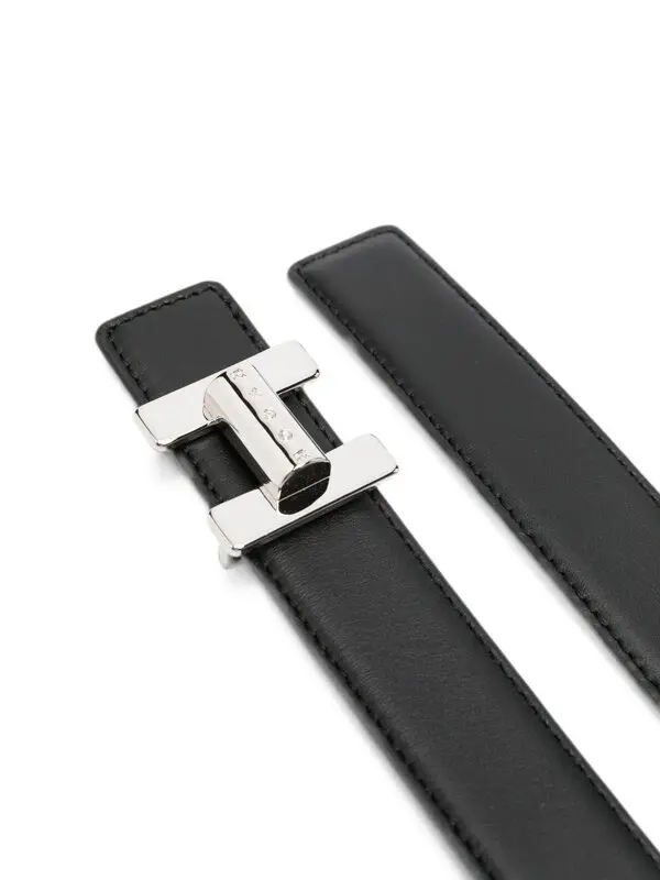 Hogan Leather Belt With Silver Tone H Buckle