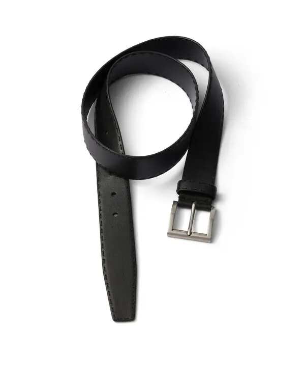 Prada Antiqued Leather Belt With Metal Buckle