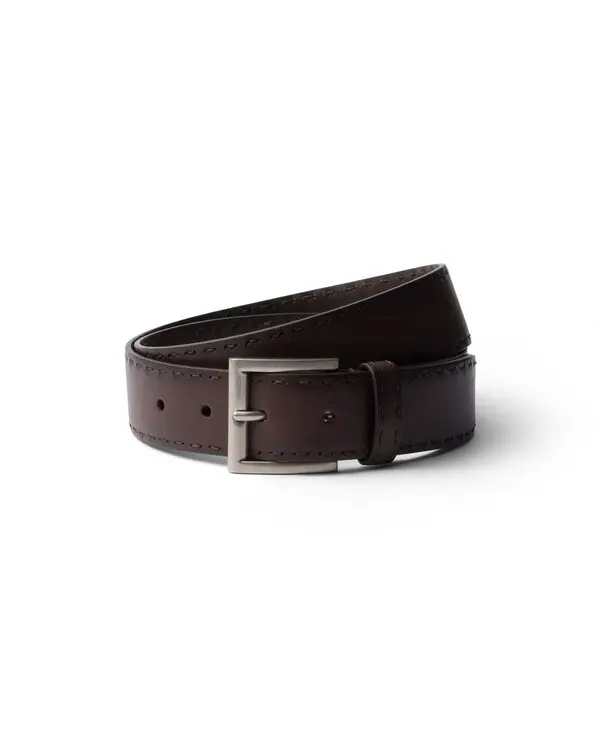 Prada Antiqued Leather Belt With Metal Buckle