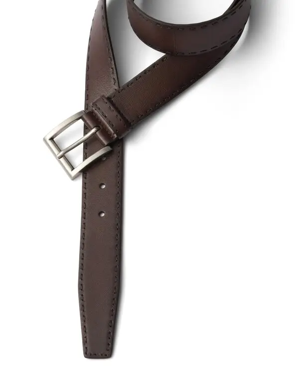 Prada Antiqued Leather Belt With Metal Buckle