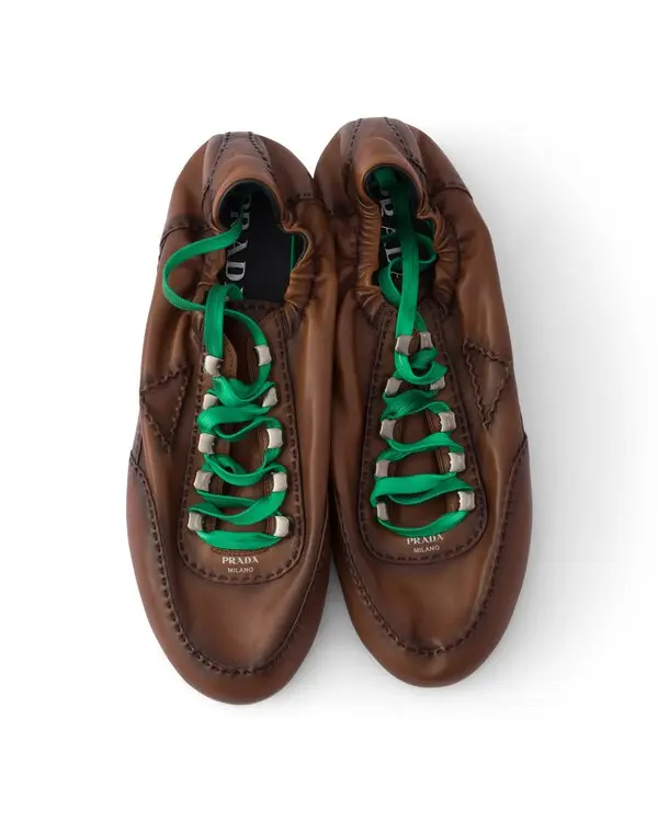 Prada Collapsible Antiqued Nappa Leather Sneakers With Hooks - Oak