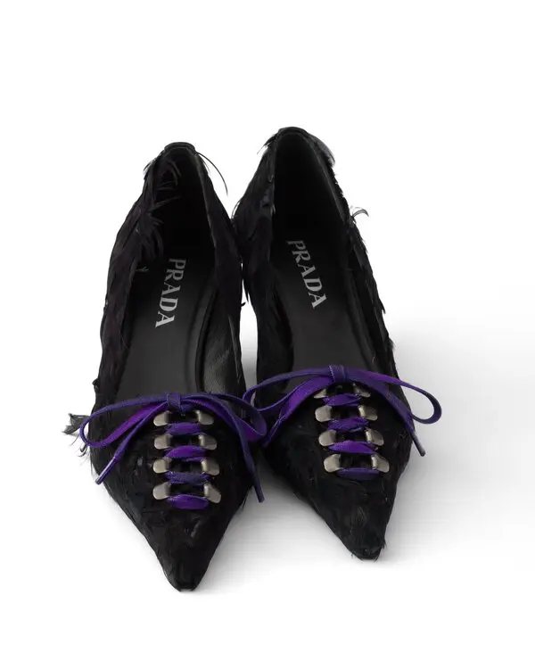 Prada Feather-embellished Satin Pumps