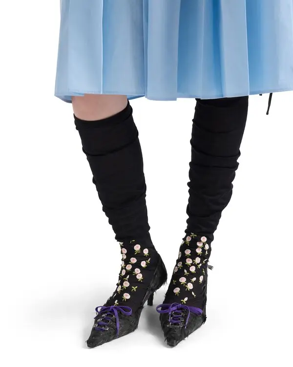 Prada Feather-embellished Lace-up Pumps - Black