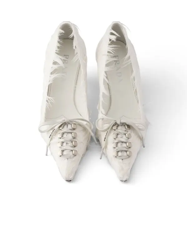 Prada Feather-embellished Satin Pumps