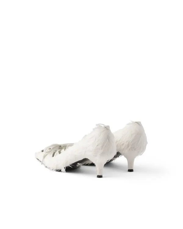 Prada Feather-embellished Satin Pumps