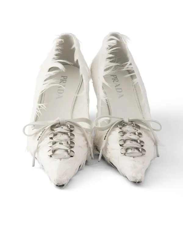 Prada Feather-embellished Satin Pumps