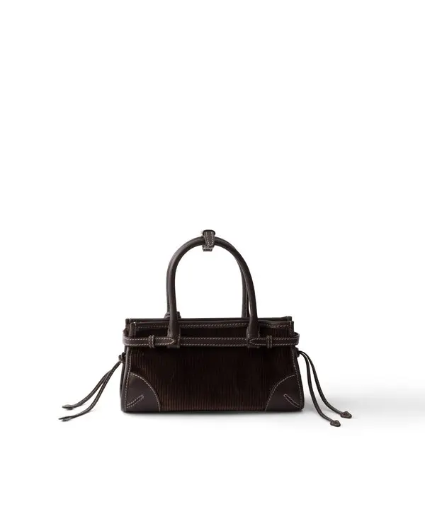 Prada Bonnie Small Corduroy And Leather Handbag - Ebony