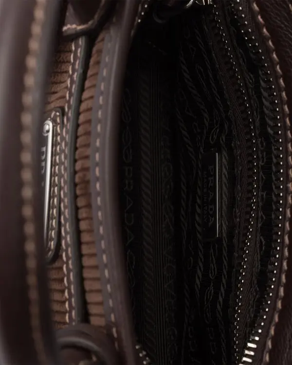 Prada Bonnie Small Corduroy And Leather Handbag - Ebony
