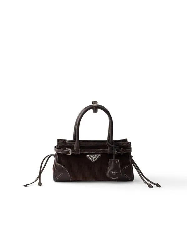 Prada Bonnie Small Corduroy And Leather Handbag - Ebony