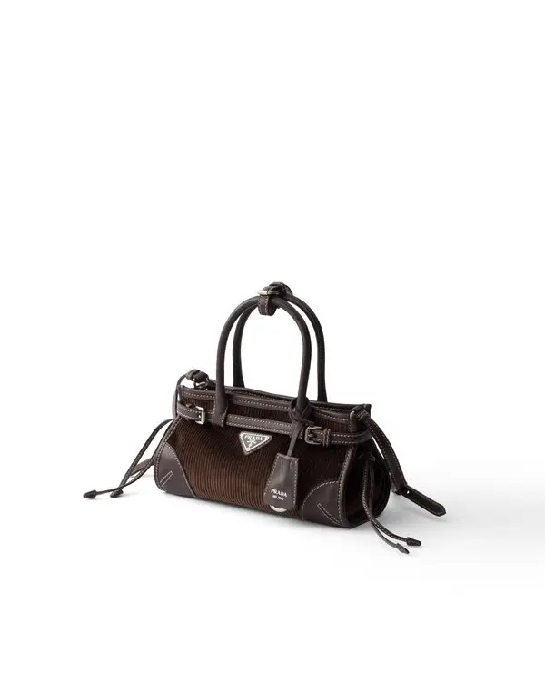 Prada Bonnie Small Corduroy And Leather Handbag - Ebony