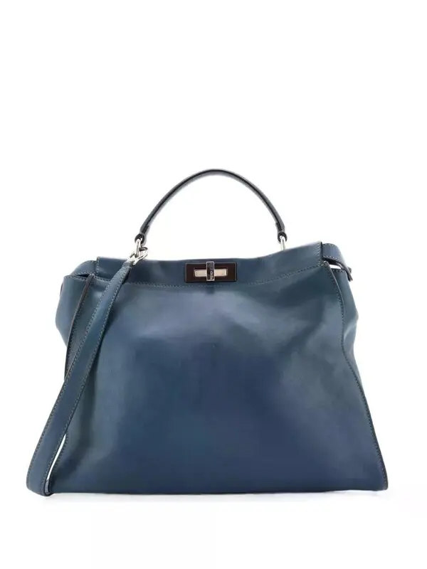 Fendi Peekaboo Rigid Leather Large Satchel Bag - Blue