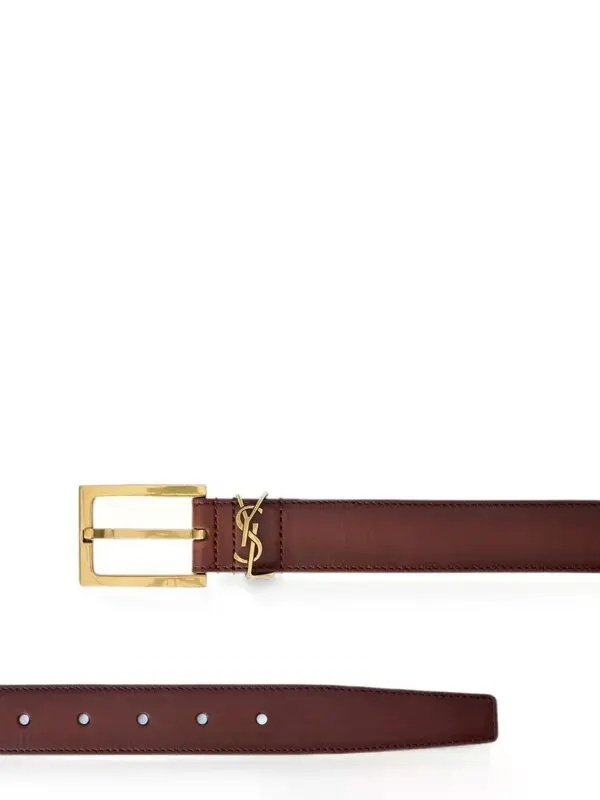 Saint Laurent Cassandre Belt In Aged-effect Leather
