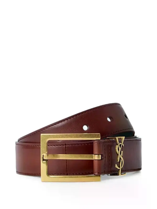 Saint Laurent Cassandre Belt In Aged-effect Leather