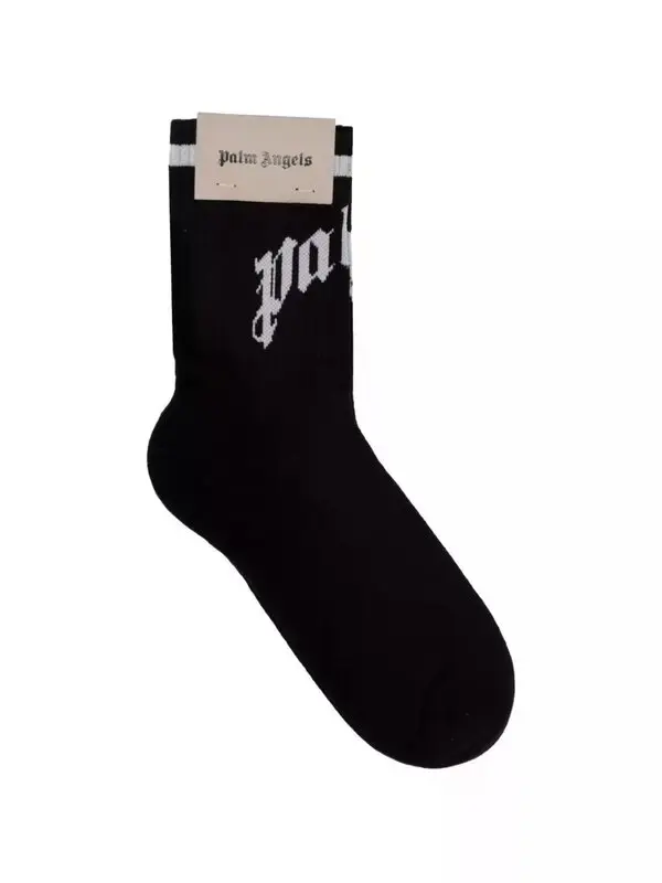 Palm Angels Intarsia-knit Logo Socks - Black