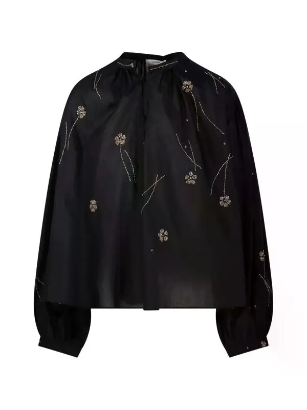 FORTE_FORTE Floral Embroidered Gathered Shirt