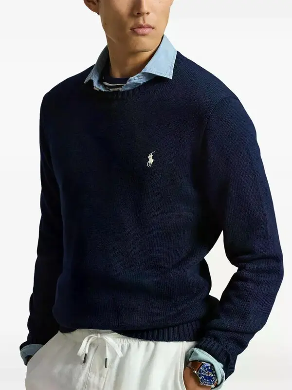 Polo Ralph Lauren Cotton Crew Neck Sweater With Embroidered Pony - Blue