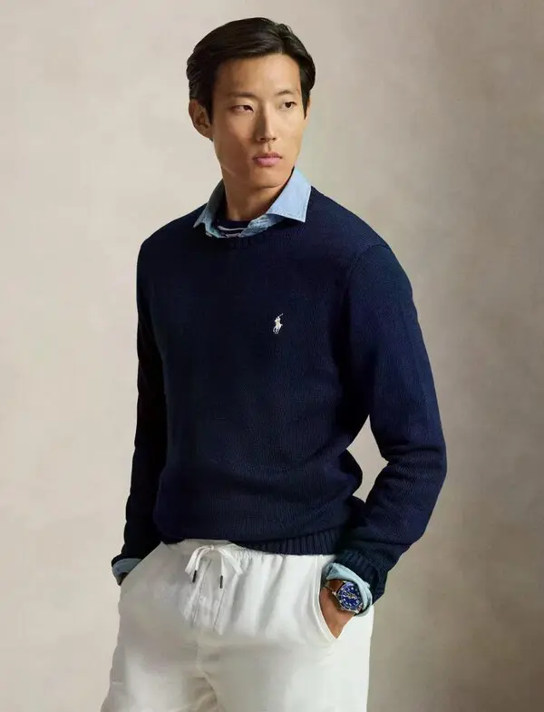 Polo Ralph Lauren Cotton Crew Neck Sweater With Embroidered Pony - Blue