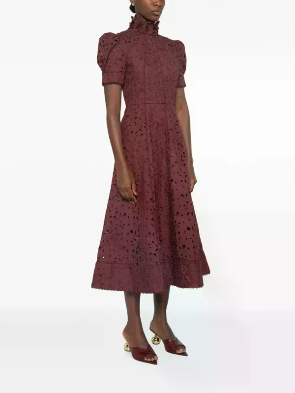 Rebecca Vallance Kitsu Broderie Anglaise Midi Dress - Red
