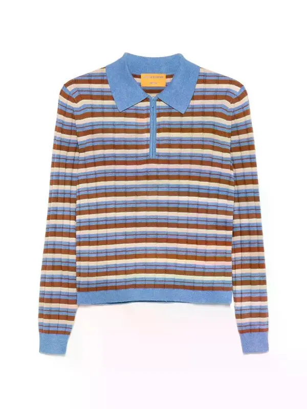 Guest In Residence Striped Zip-up Polo Sweater - Blue