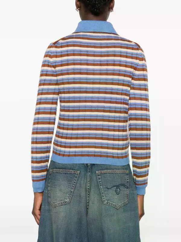 Guest In Residence Striped Zip-up Polo Sweater