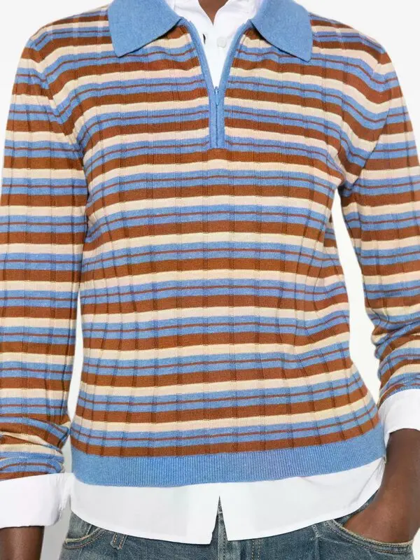 Guest In Residence Striped Zip-up Polo Sweater