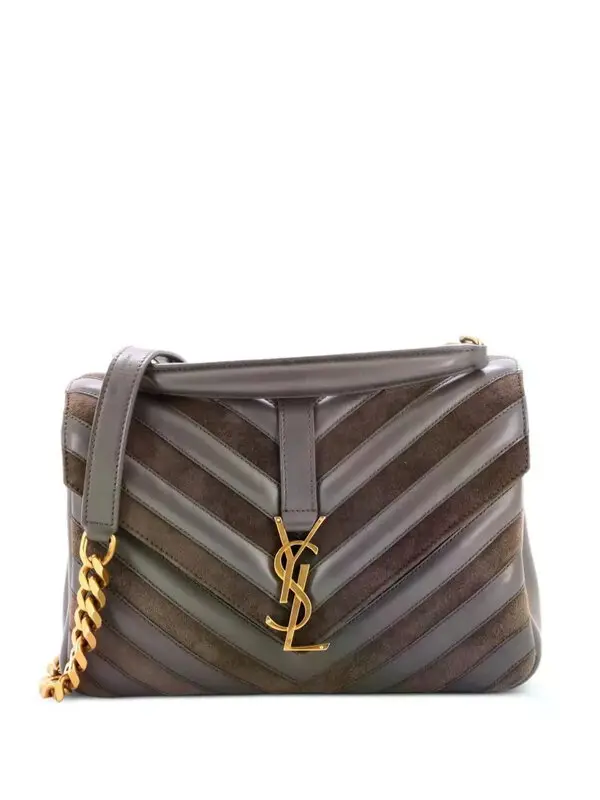 Saint Laurent Matelassé Chevron Leather And Suede Medium Shoulder Bag - Grey